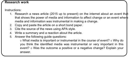 SOLVED: Research work Instructions: 1. Research a news article (2015 up ...