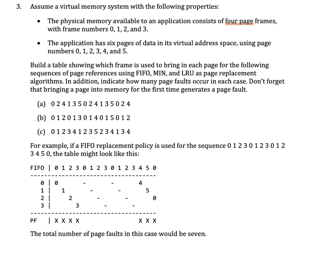 SOLVED: 3. Assume a virtual memory system with the following properties: The physical memory ...