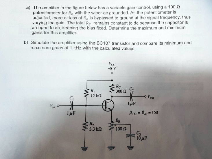 SOLVED: The amplifier in the figure below has a variable gain control ...