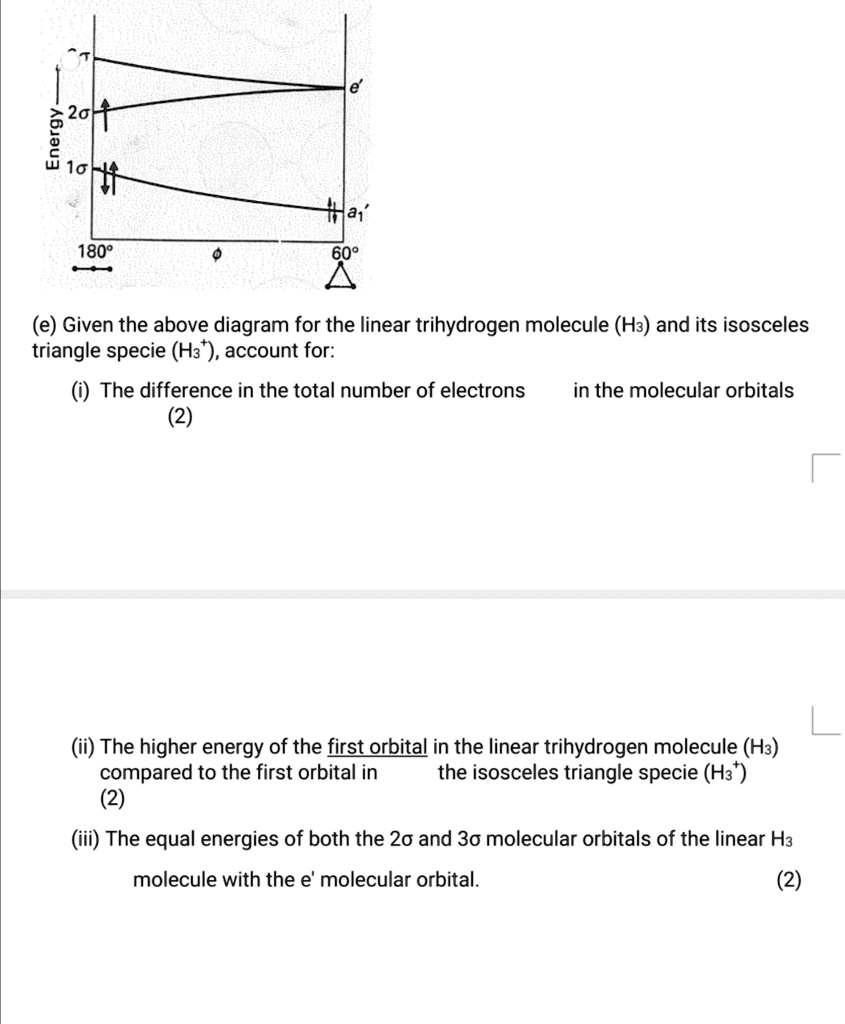 SOLVED: nergy 0[ 1809 60 (e) Given the above diagram for the linear trihydrogen molecule (H3 ...