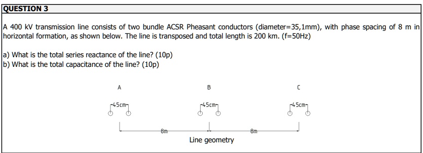 SOLVED: QUESTION 3 A 400 kV transmission line consists of two bundle ...