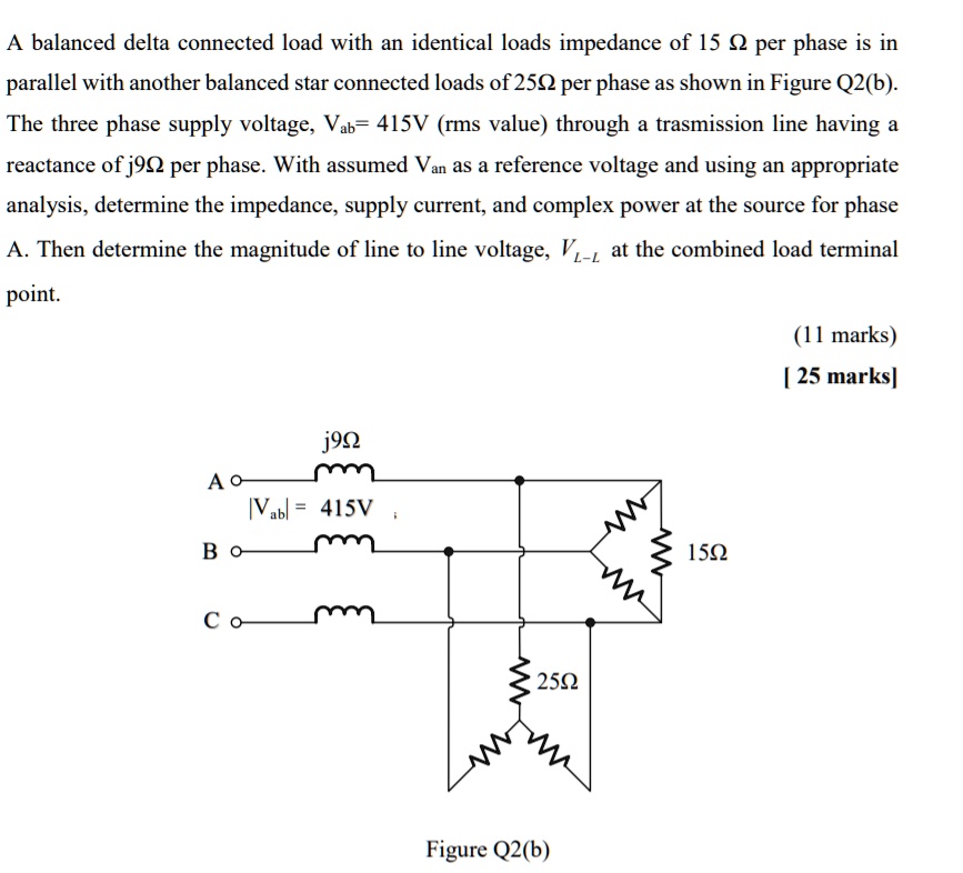 SOLVED: A balanced delta-connected load with identical load impedance of 15Î© per phase is in ...