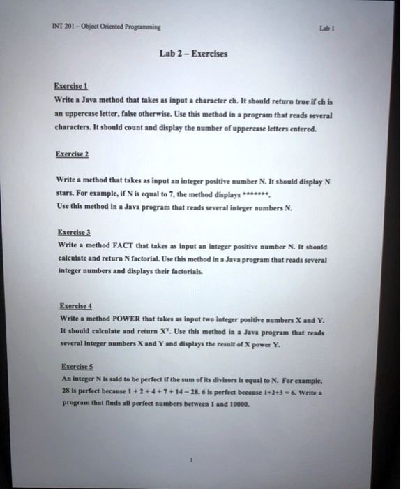 Solved Int 201 Object Oriented Programming Lab1 Lab2 Exercises Exercise 1 Write A Java Method