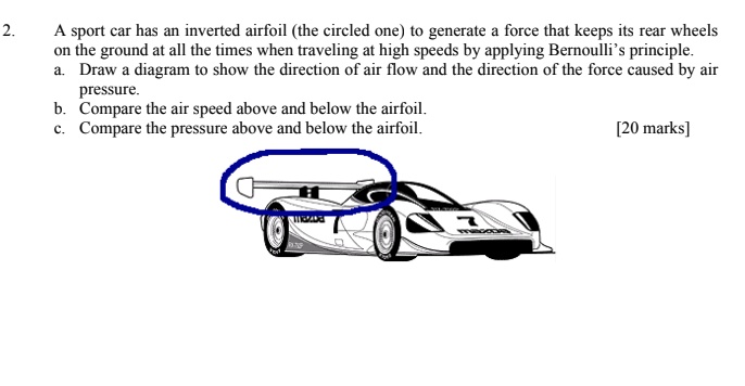 SOLVED: A sport car has an inverted airfoil (the circled one) to ...