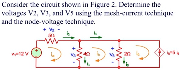 Consider the circuit shown in Figure 2. Determine the voltages V2, V3, and V5 using the mesh ...