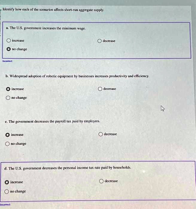 SOLVED: Identify how cach of the scenarios affects short-run aggregate ...