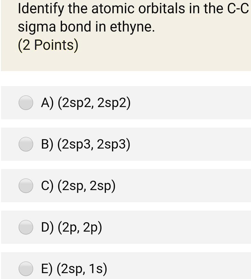 Identify the atomic orbitals in the C-C sigma bond in...