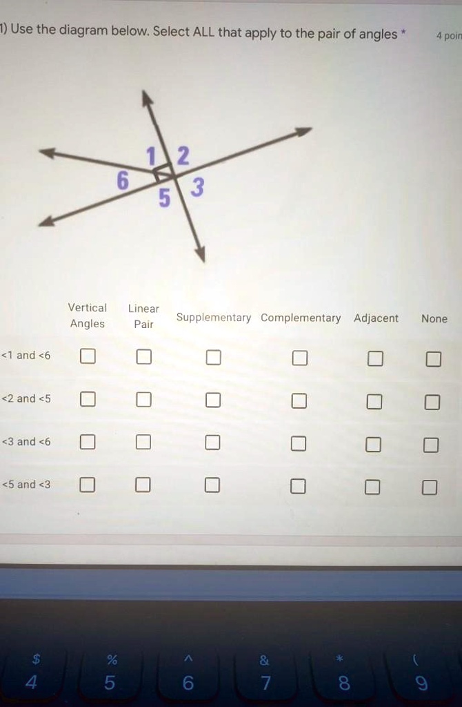 SOLVED: 'What angles go with the angle pairs? Just a simple checklist please :). I) Use the ...