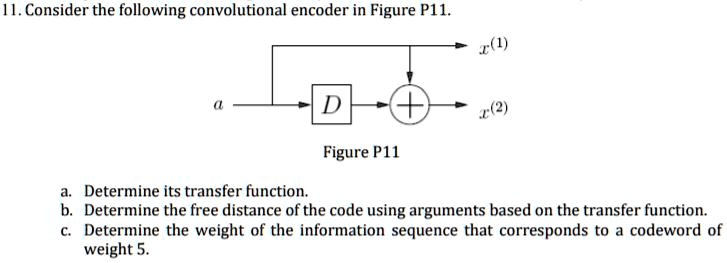 SOLVED: Consider the following convolutional encoder in Figure P11 ... SOLVED: Consider the following convolutional encoder in Figure P11 ...