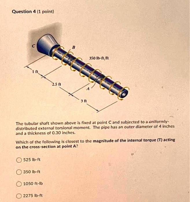 SOLVED: 3501 lb-ft The tubular shaft shown above is fixed at point C ...