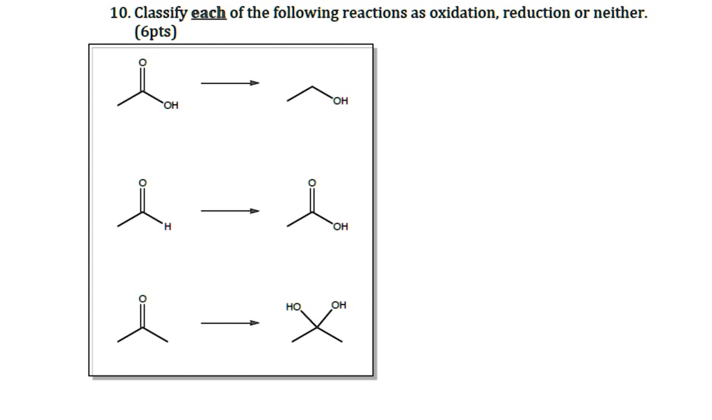 Solved 10 Classify Each Of The Following Reactions As Oxidation