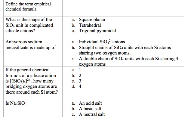 Define the term empirical chemical formula. What is the shape of the ...