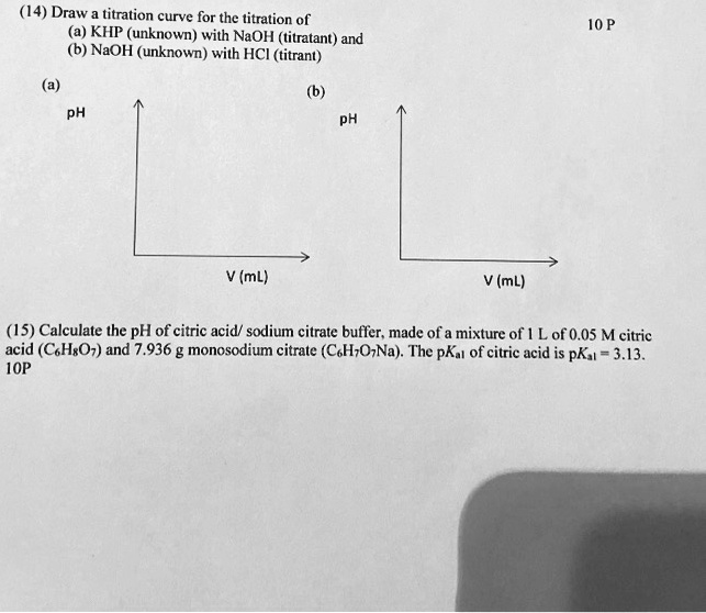 SOLVED: (14) Draw titration curve for the titration of KHP (unknown) with NaOH (titrant) and ...