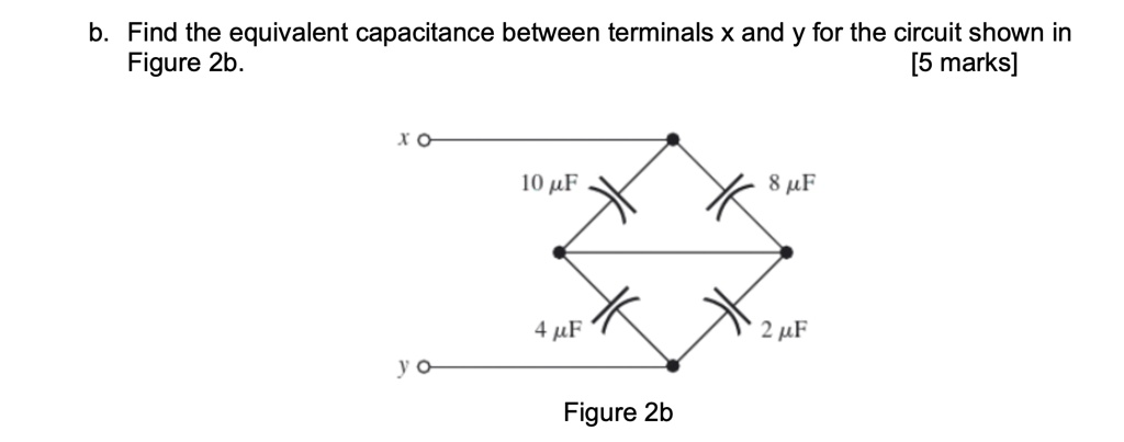 b. Find the equivalent capacitance between terminals x and y for the circuit shown in Figure 2b ...