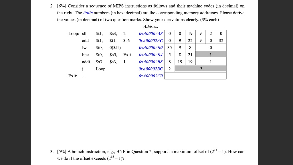 2 6 consider a sequence of mips instructions as follows and their ...