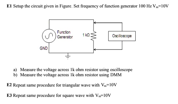 SOLVED: E1 Setup the circuit given in Figure. Set frequency of function ...