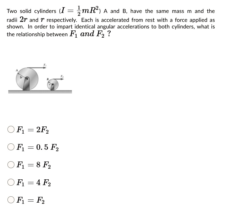 SOLVED: Two solid cylinders (I = Â½mRÂ²) A and B have the same mass m and radii 2r and r ...