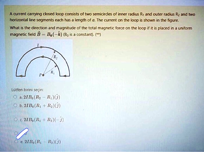 SOLVED: A current-carrying closed loop consists of two semicircles of inner radius Ri and outer ...