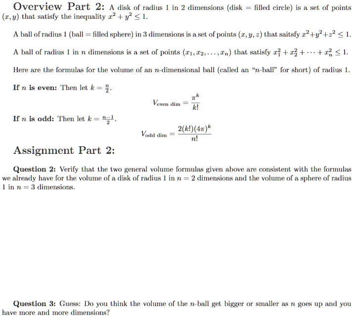 SOLVED: Overview Part 2: disk of radius in 2 dimensions (disk (2,u ...