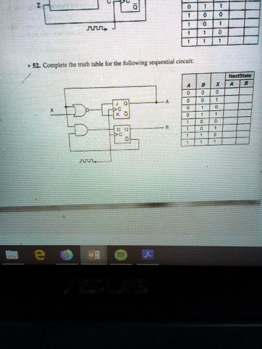 SOLVED: Problem 52: Draw the finite state diagram for the circuit. Write the complete truth ...