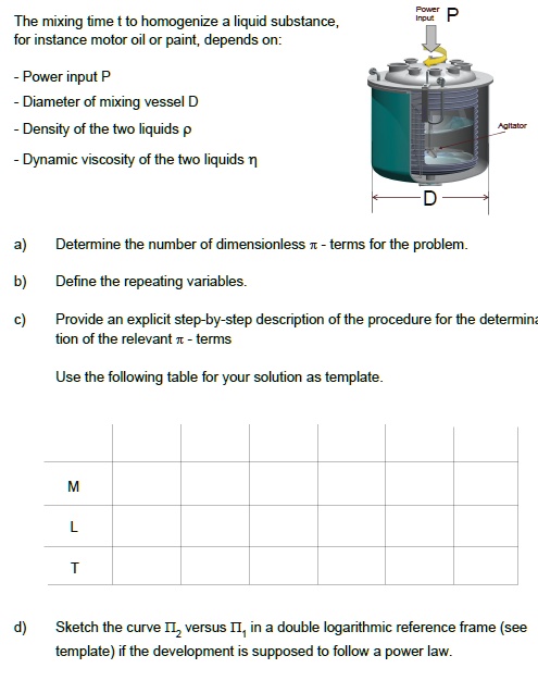 SOLVED: The mixing time to homogenize a liquid substance, for instance motor oil or paint ...