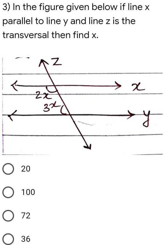 SOLVED: 'In the figure given below if line x parallel to line y and line z is the transversal ...