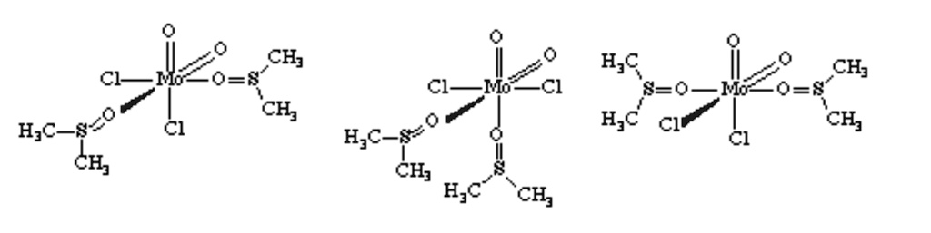 three possible geometric isomers of cis moo2cl2dmso2 are shown on the ...