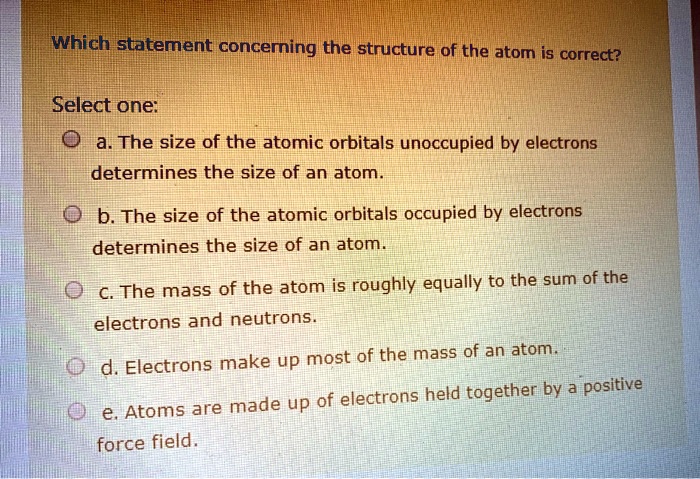 SOLVED: Which statement concerning the structure of the atom is correct ...