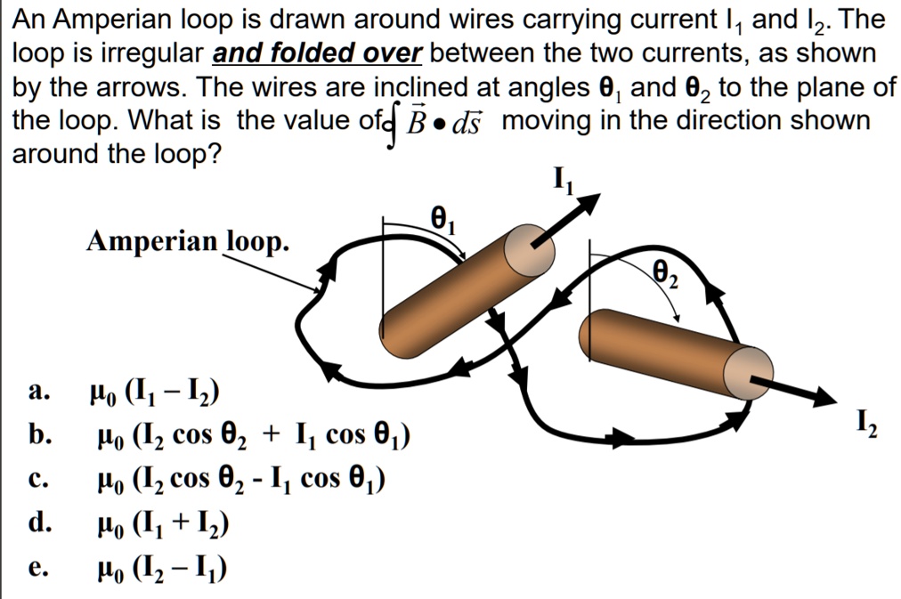 an amperian loop is drawn around wires carrying current i and i the ...