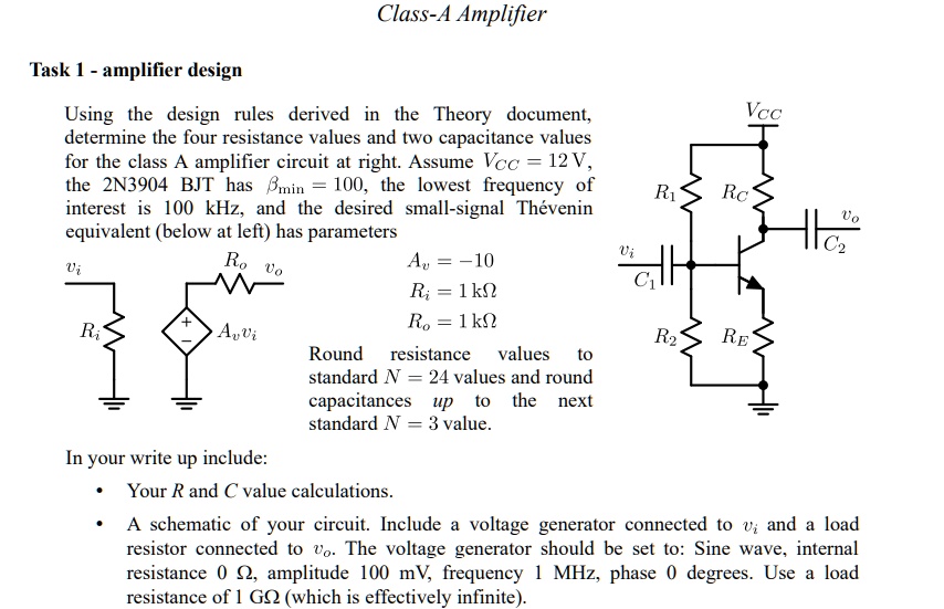 class a amplifier task 1 amplifier design using the design rules ...