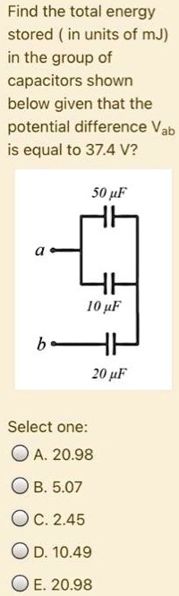 find the total energy stored in units of mj in the group of capacitors ...