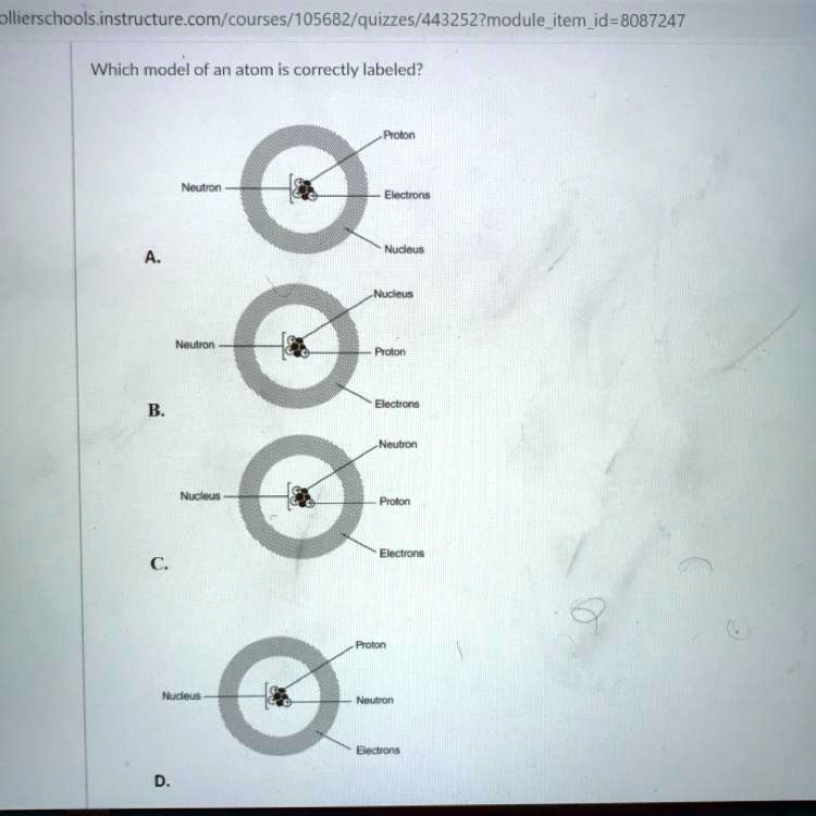 SOLVED: Which model of an atom is correctly labeled? Ollierschools ...