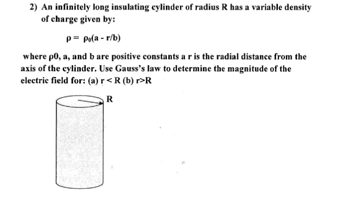 2 an infinitely long insulating cylinder of radius r has a variable ...