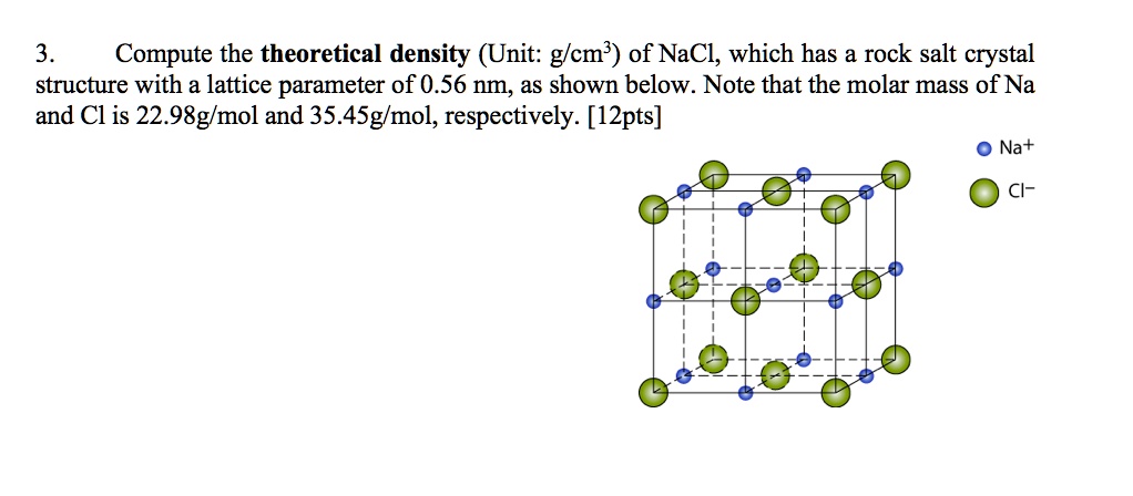 SOLVED: Compute the theoretical density (Unit: g/cmÂ³) of NaCl, which has a rock salt crystal ...