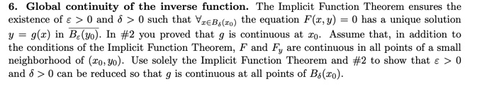 Solved Global Continuity Of The Inverse Function The Implicit Function Theorem Ensures The 7130