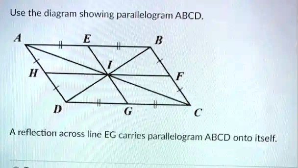 Use the diagram showing parallelogram ABCD A reflection across line EG carries parallelogram ...