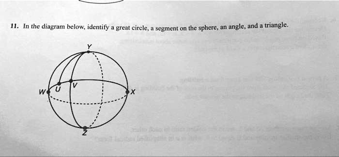 in the diagram below identify great circle the sphere an angle and ...