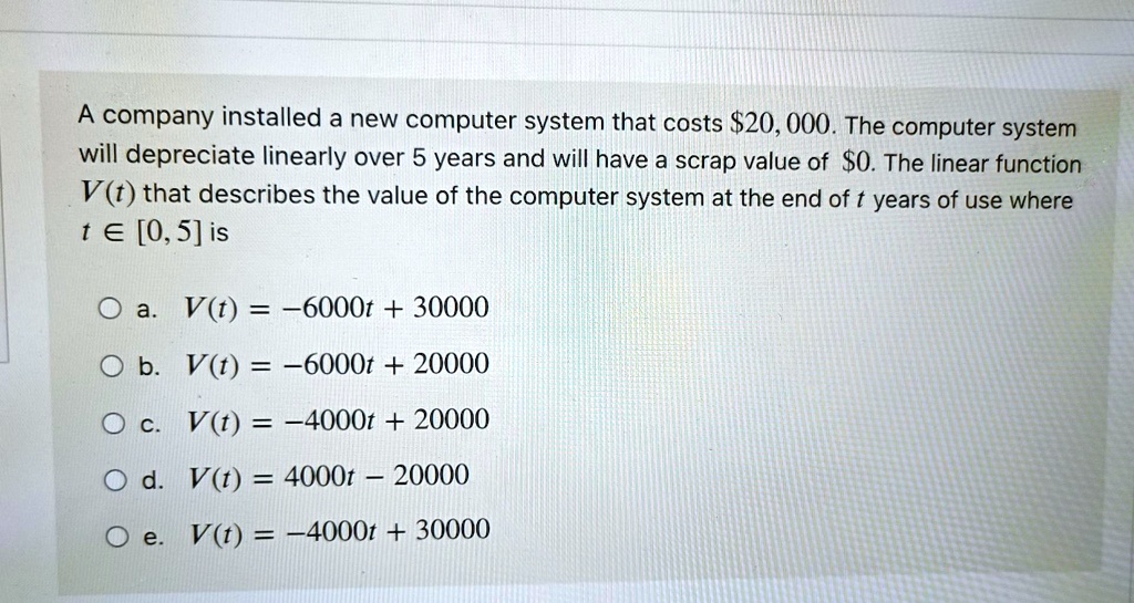 A company installed a new computer system that costs 20,000. The ...