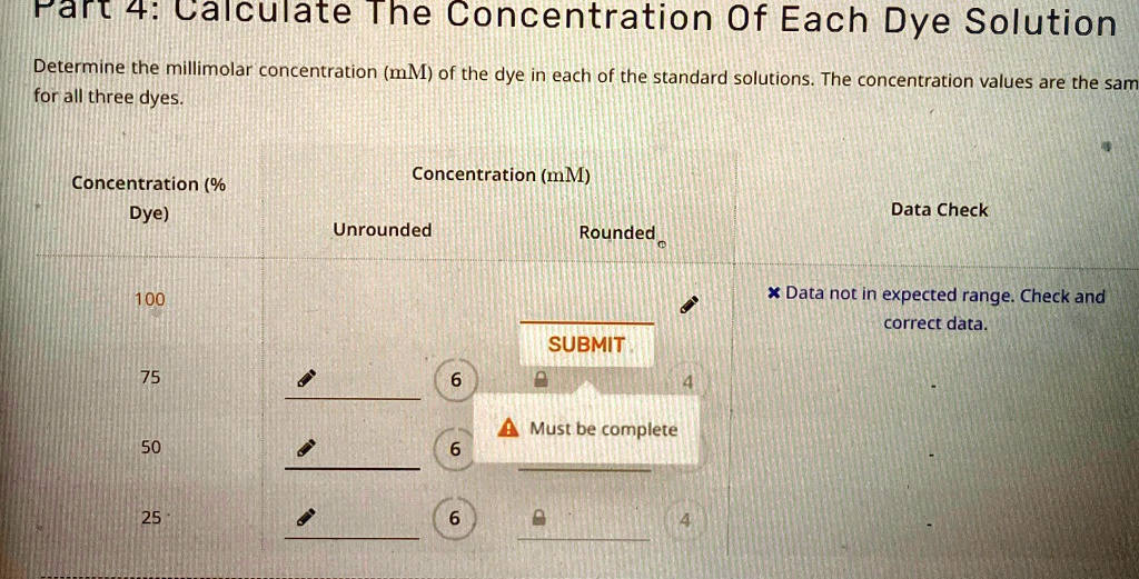 Part 4: Calculate The Concentration Of Each Dye Solution Determine the ...