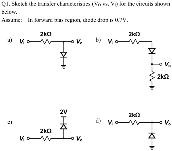 q1sketch the transfer characteristics vo vsvi for the circuits shown ...