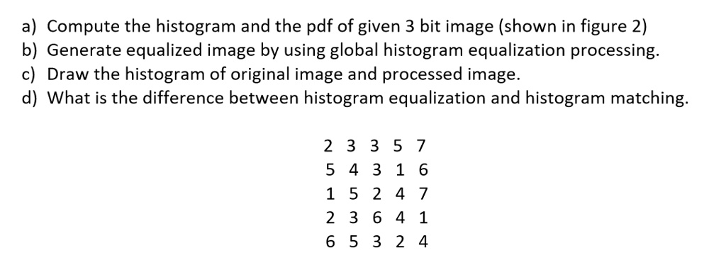 SOLVED: COURSE: DIGITAL IMAGE PROCESSING a) Compute the histogram and the pdf of given 3 bit ...