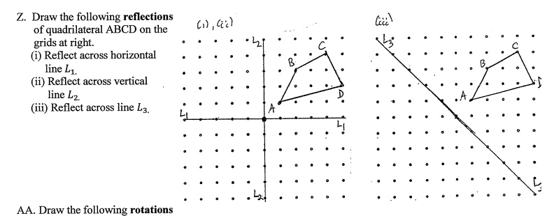 draw the following reflections of quadrilateral abcd on the grids right ...