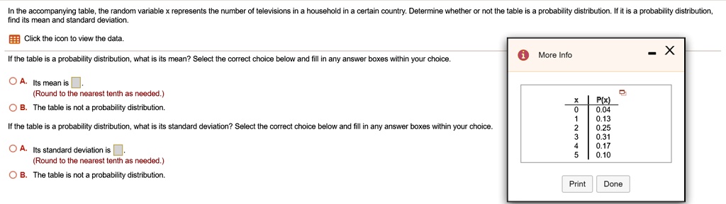 SOLVED: In tne accompanying table Ine random variable find its moan and ...