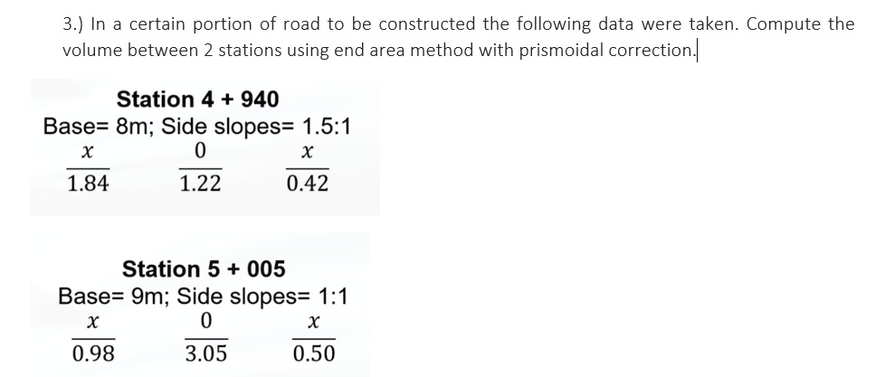 3 in a certain portion of road to be constructed the following data ...
