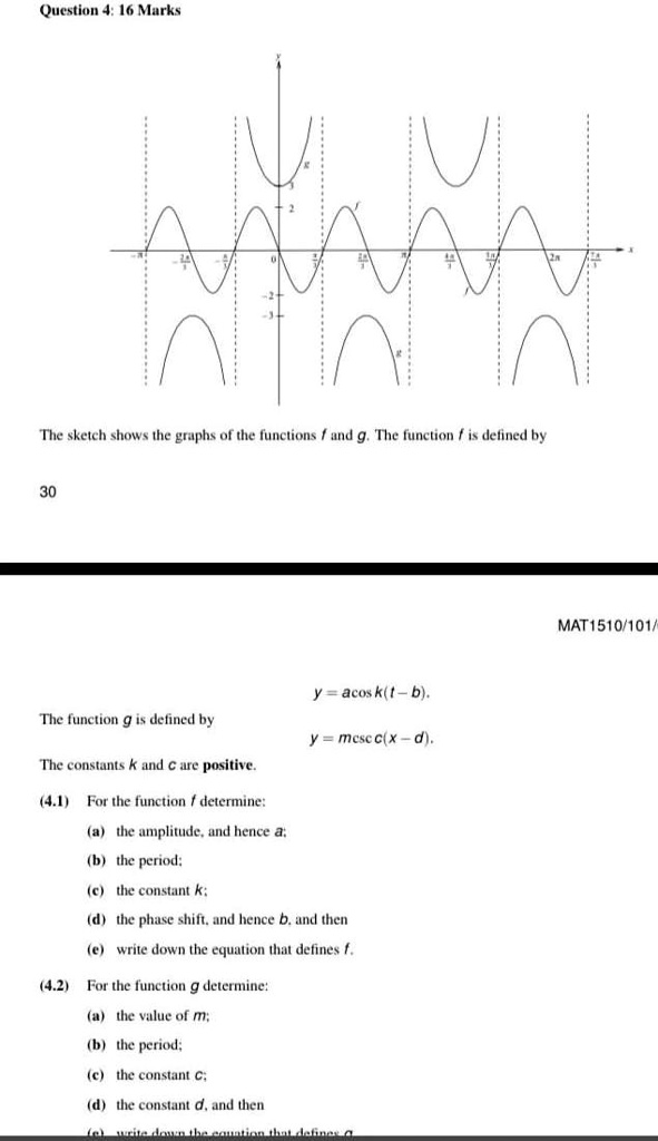 Ouestion 4:16 Marks The sketch shows the graphs of the functions f and g.The function f is ...