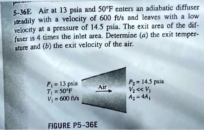 5-36E Air at 13 psia and 50°F enters an adiabatic diffuser steadily ...