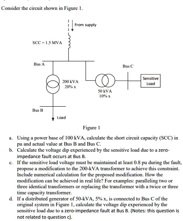 SOLVED: Consider the circuit shown in Figure 1. From supply SCC = 1.5 MVA Bus A Bus C Sensitive ...
