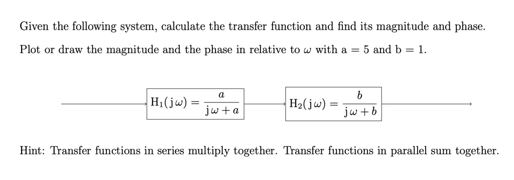 SOLVED: Given the following system, calculate the transfer function and ...