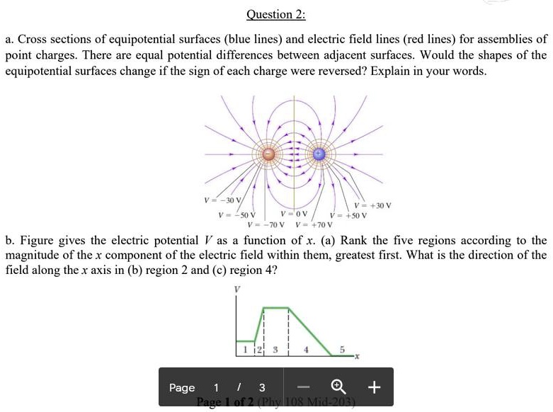 Question 2: a. Cross sections of equipotential surfaces (blue lines ...