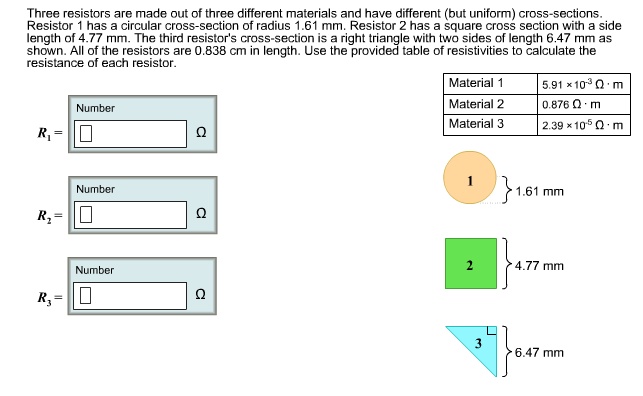 three resistors are made out of three difterent materials and have ...